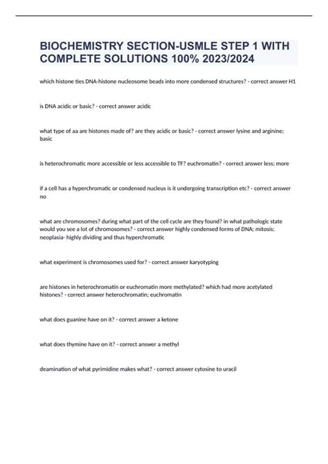 Biochemistry Section Usmle Step 1 With Complete Solutions 100 2023 2024 Usmle Stuvia Us