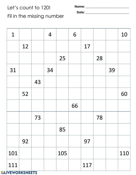 Missing Numbers To 120 Worksheet