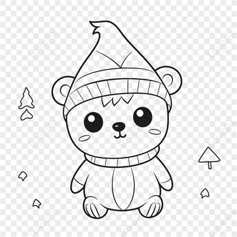 겨울 모자를 쓴 귀여운 곰 색칠 페이지 개요 스케치 드로잉 벡터라인 아트두꺼운 선 Png 일러스트 무료 다운로드 Lovepik