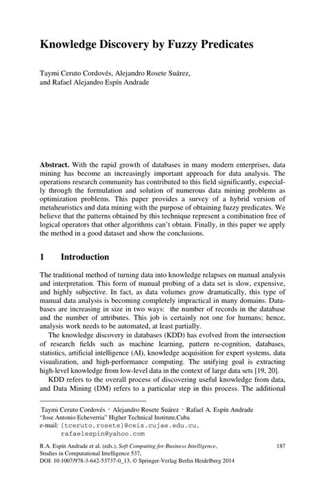 Pdf Knowledge Discovery By Fuzzy Predicates