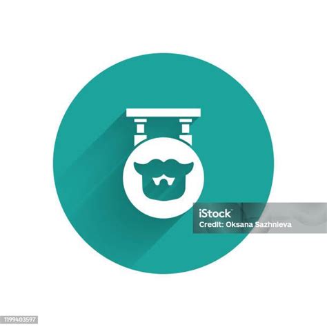 긴 그림자로 격리 된 흰색 이발소 아이콘입니다 미용사 로고 또는 간판 녹색 원 버튼입니다 벡터 일러스트레이션 0명에 대한 스톡 벡터 아트 및 기타 이미지 Istock