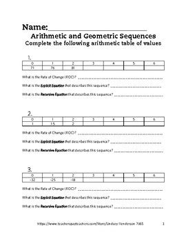 Intro To Arithmetic And Geometric Sequences Lesson Of By Lindsey Henderson