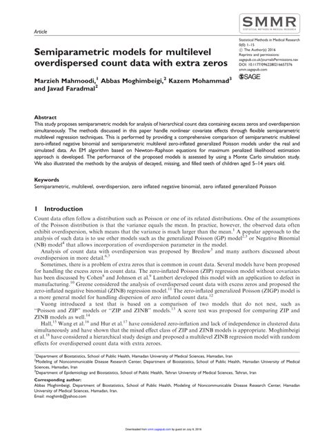 Pdf Semiparametric Models For Multilevel Overdispersed Count Data With Extra Zeros