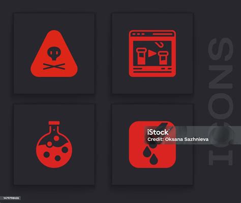 Set Test Tube And Flask Triangle Warning Toxic Chemical Online And Icon