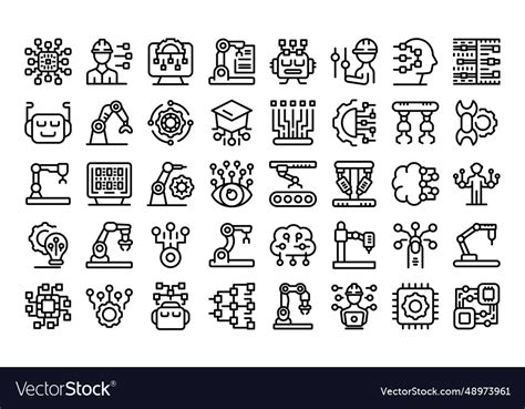 Robotic Systems Engineer Icons Set Outline Vector Image