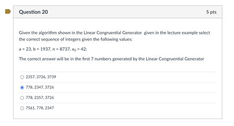 Solved Given The Algorithm Shown In The Linear Congruential