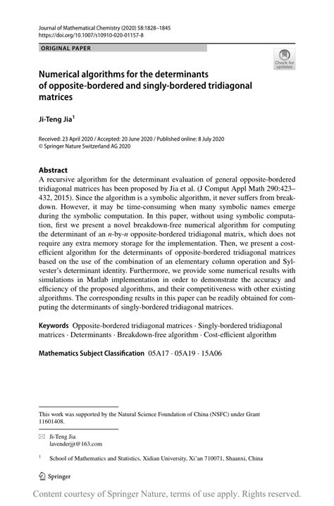 numerical algorithms for the determinants of opposite bordered and