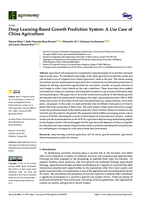 Pdf Deep Learning Based Growth Prediction System A Use Case Of China Agriculture