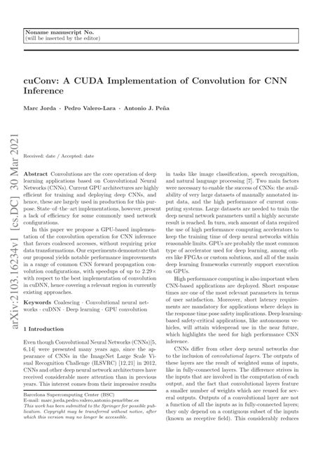 Pdf Cuconv A Cuda Implementation Of Convolution For Cnn Inference