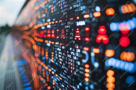 Close Up Of Ai Data Visualization In A High Tech Data Center With Glowing Lights Premium Ai