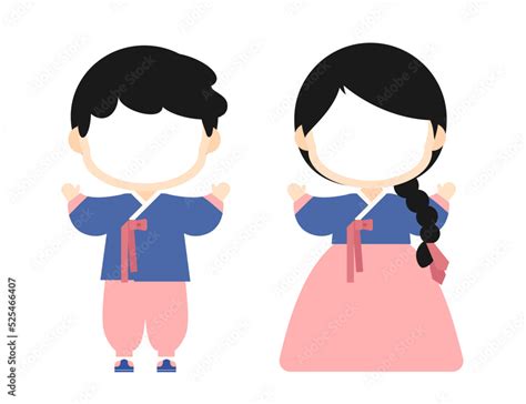 Image Vectorielle Stock 한복을 입은 얼굴 합성용 남녀 캐릭터 Adobe Stock