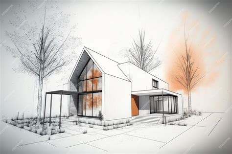 Premium Ai Image Architecturally Simple Detached House Line Drawing