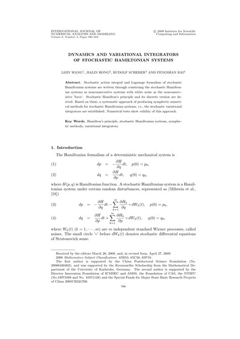 Pdf Dynamics And Variational Integrators Of Stochastic Hamiltonian Systems