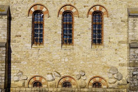 Windows Of An Ancient Stone Building Of Classical Architecture Background With Selective Focus