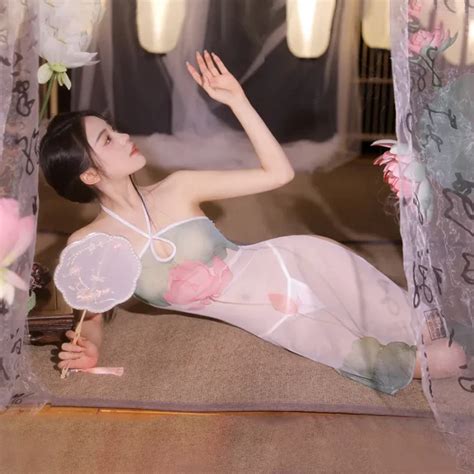 Non Staining Clothes For Sex Doll Graceful Lotus Sheer Cheongsam