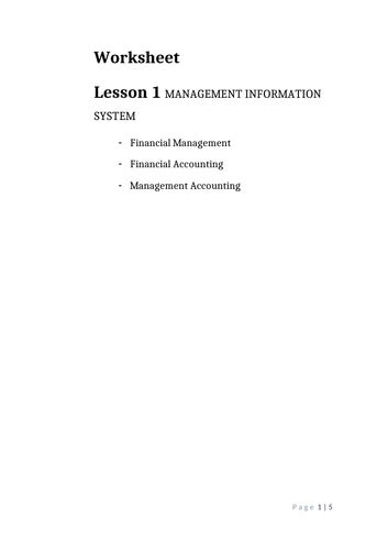 Introduction To Accounting Fundamentals Of Management Accounting Lesson 1 Introduction And Mis