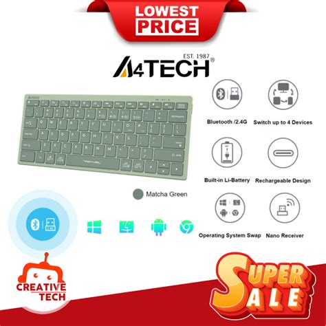 Matcha Green Fbx51c A4tech Fbx51c Bluetooth And 2 4g Wireless Dual Mode Rechargeable Keyboard