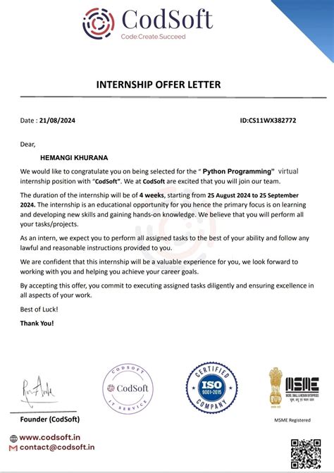 Hemangi Khurana On Linkedin Internship Codsoft Pythonprogramming Computerapplications