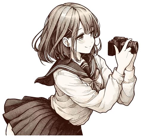 Premium Vector Anime Female Photographer Engraved Style Illustration