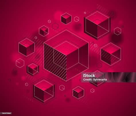 선과 점 요소 벡터 추상적 배경 3d 추상 테크노 스타일 기하학적 디자인 기술 및 과학 테마가 있는 큐브 클러스터 3차원 형태에 대한 스톡 벡터 아트 및 기타 이미지