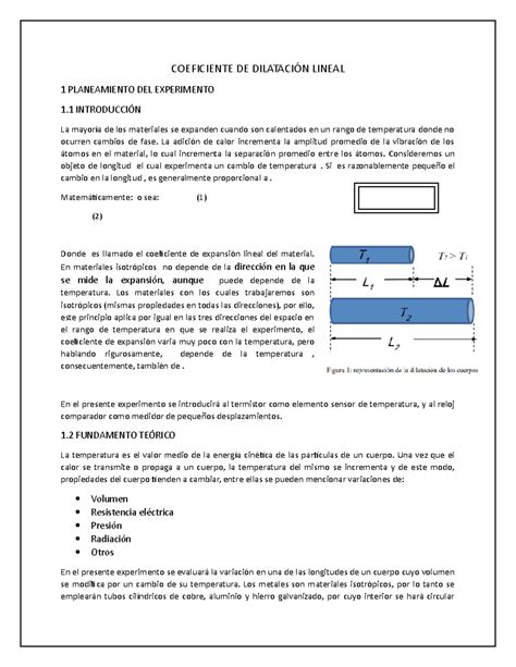 Coeficiente De Dilatación Lineal Texto Coeficiente De DilataciÓn