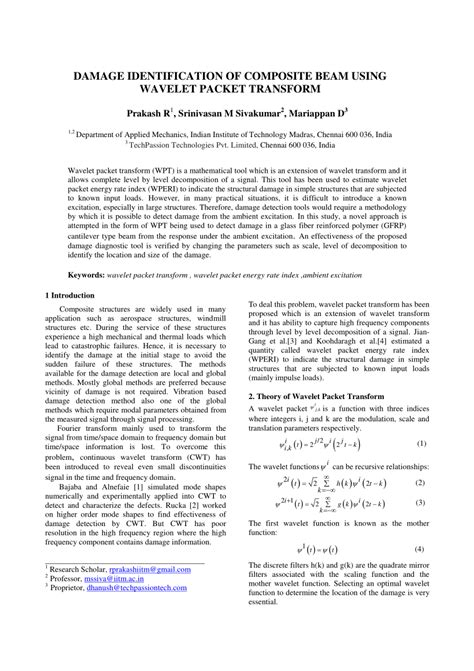 PDF Damage Detection In Composite Beam Using Wavelet Transform