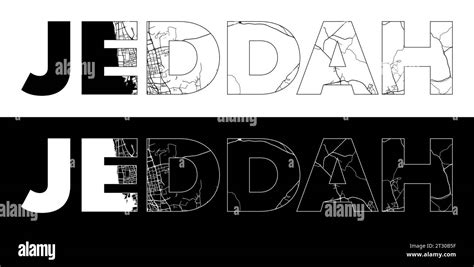 Jeddah City Name Saudi Arabia Asia With Black White City Map Illustration Vector Stock Vector