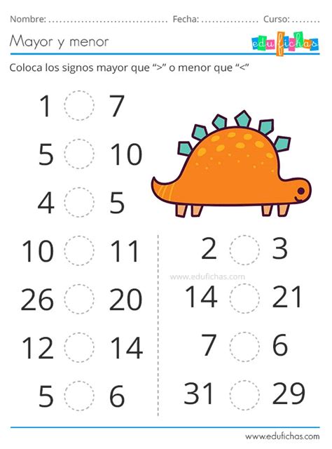 Mayor Que Menor Que Fichas Para Niños Con Signos Menor Y Mayor