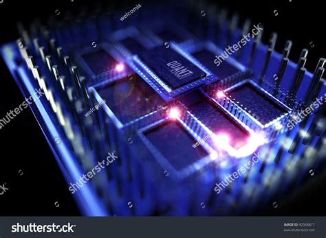 Quantum Processor Computer 3d Rendered Simulation Of Quantum Computer