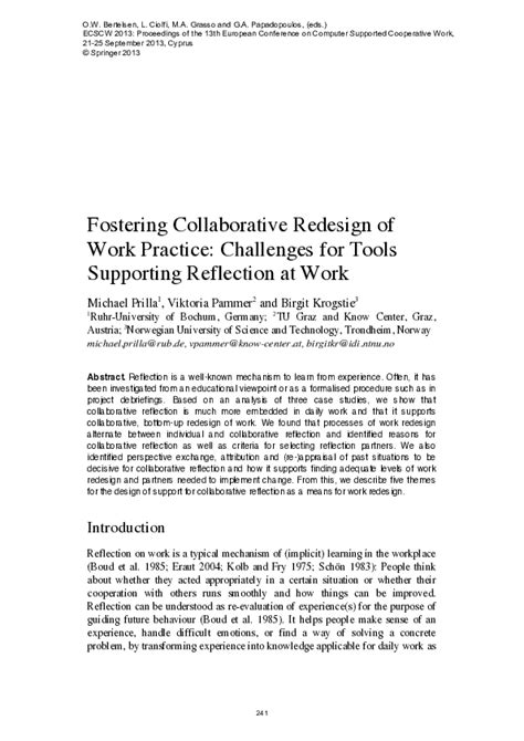 Pdf Fostering Collaborative Redesign Of Work Practice Challenges For Tools Supporting