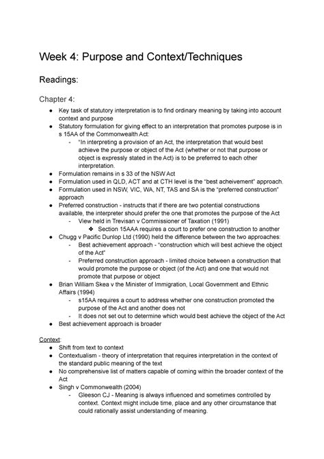 Week 4 Interpreting Summary Of Lecture Notes Readings And Seminar Work Week 4 Purpose And