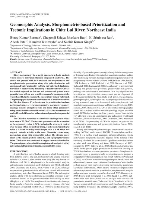 Pdf Geomorphic Analysis Morphometric Based Prioritization And