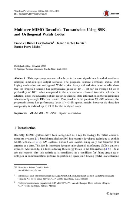 Pdf Multiuser Mimo Downlink Transmission Using Ssk And Orthogonal