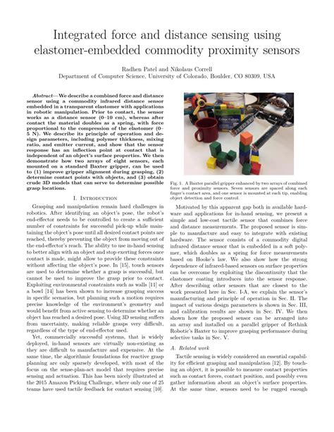 Pdf Integrated Force And Distance Sensing Using Elastomer Embedded Commodity Proximity Sensors