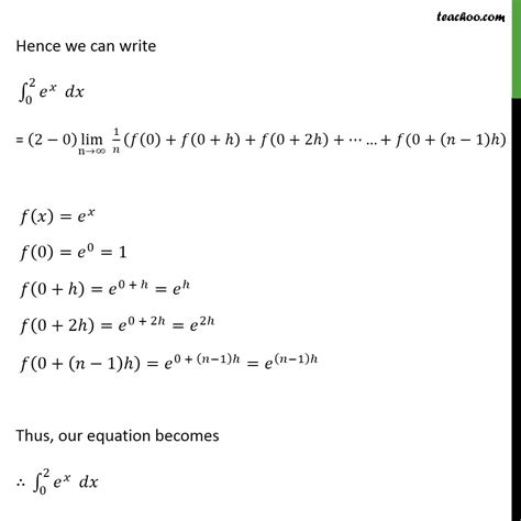 Example Evaluate Integral Ex Dx As The Limit Of A Sum