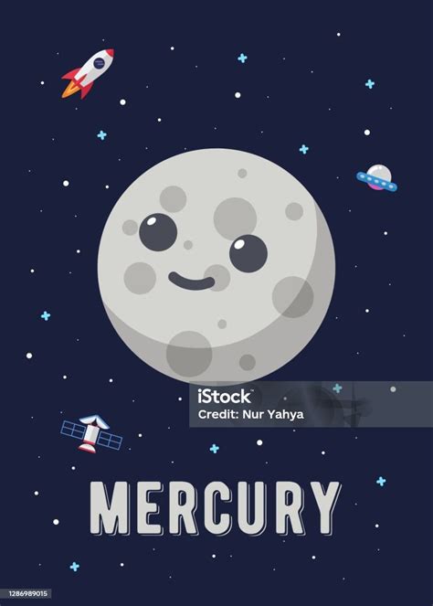 수은 행성 귀여운 디자인 귀여운 만화 스타일의 수은 행성의 일러스트 벡터 그래픽 우주 아이들 벡터에 대한 스톡 벡터 아트 및 기타 이미지 Istock