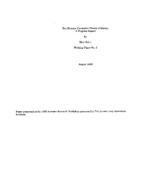 Pdf The Finance Constraint Theory Of Money A Progress Report Pdf The Finance Constraint Theory Of Money A Progress Report