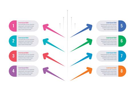 다채로운 화살표 인포 그래픽 템플릿 잡지 연례 보고서 인포 그래픽 템플릿 여덟 단계 브리핑 템플릿 교육 과학 건강 비즈니스 경제 기술의 세계를 위한 인포그래픽 템플릿 8에