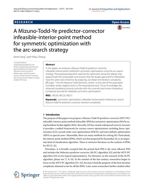 Pdf A Mizuno Todd Ye Predictor Corrector Infeasible Interior Point Method For Symmetric