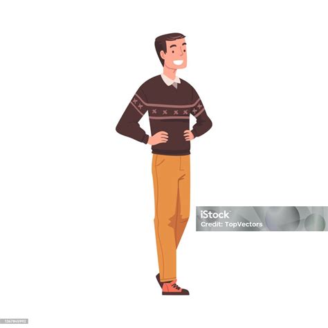 누군가 벡터 일러스트레이션을 기다리는 엉덩이에 팔을 가진 기뻐하는 남자 기대에 대한 스톡 벡터 아트 및 기타 이미지 기대 대기 매우 기쁜 Istock