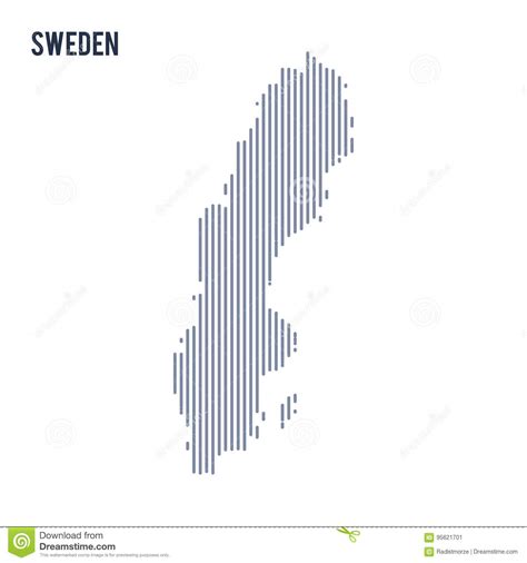 Vector Abstract Hatched Map Of Sweden With Vertical Lines Isolated On A White Background Stock