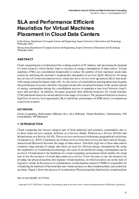 pdf sla and performance efficient heuristics for virtual machines placement in cloud data