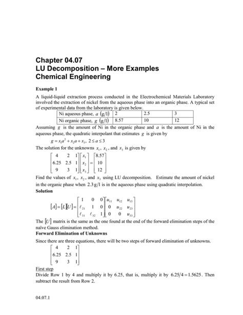 Lu Decomposition Example Chemical Engineering