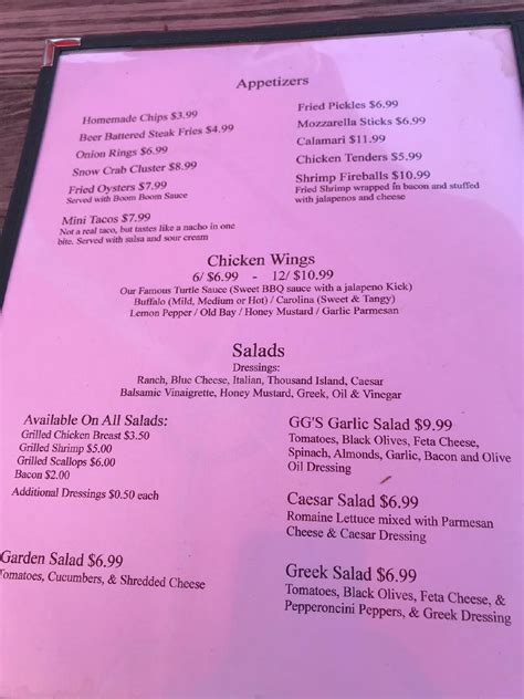 Menu At Lazy Turtle Bar Grill Oak Island