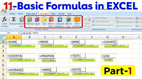 11 Important Basic Formulas In Excel Part 1 Most Useful Excel Formulas Excelformula Youtube