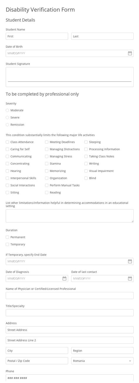 Disability Verification Form Template 123formbuilder