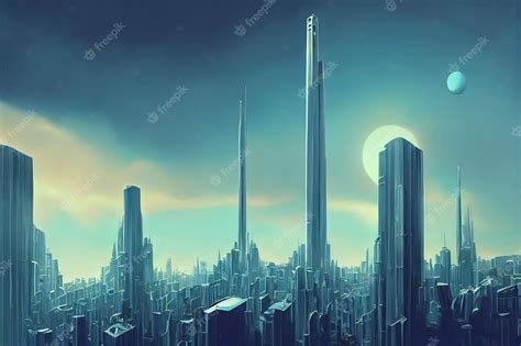 Premium Photo Futuristic City Concept Art Cityscape With Bright Neon