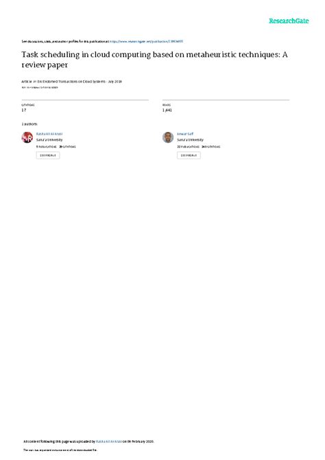Heuristic Algorithms For TaskScheduling In Cloud See Discussions Stats And Author Profiles
