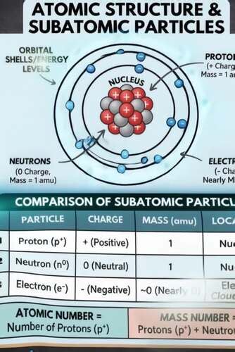 Atomic Structure And Subatomic Particles Poster Protons Neutrons