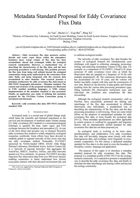 Pdf Metadata Standard Proposal For Eddy Covariance Flux Data